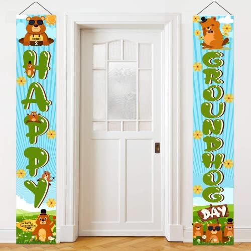 Amazon.com: Groundhog Day Decorations Porch Banner, 71" X 12" Happy ...