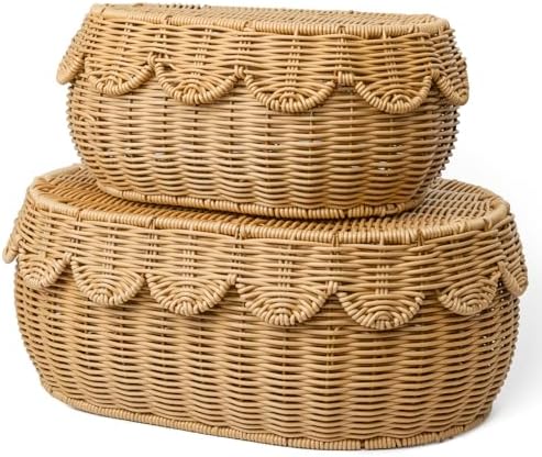 Amazon.com: Olpchee Wicker Storage Basket with lid Hand Woven Rattan ...
