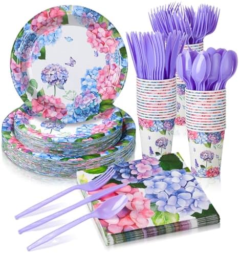 Amazon.com: Yungyan 252 Pcs Hydrangea Plates and Napkins Set Hydrangea ...