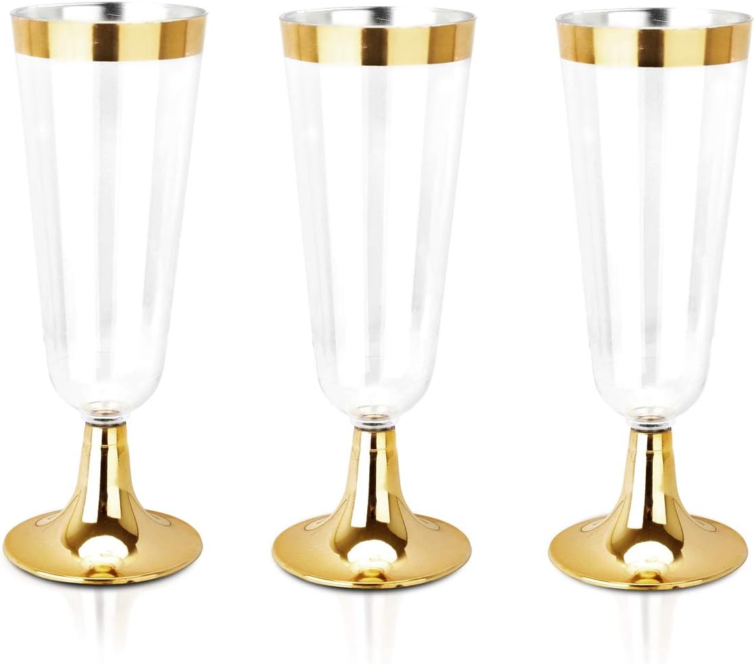 Amazon.com: Munfix 100 Pack Gold Plastic Champagne Flutes, 5 Oz Clear ...