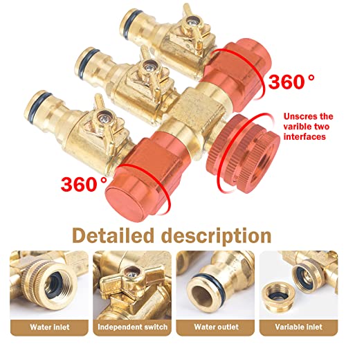 JasCherry 3 Way Brass Tap Manifold with Individual On/Off Valves, Brass ...