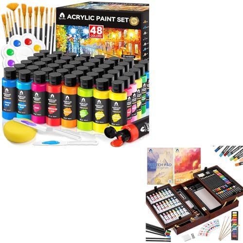 Amazon.com: 64 PCS Acrylic Paint Set with 12 Brushes, 2 Knives and ...