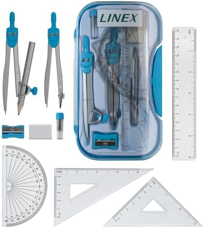 Linex Maths Geometry Set with Transparent Case – Blue 10-Piece Exam Kit ...