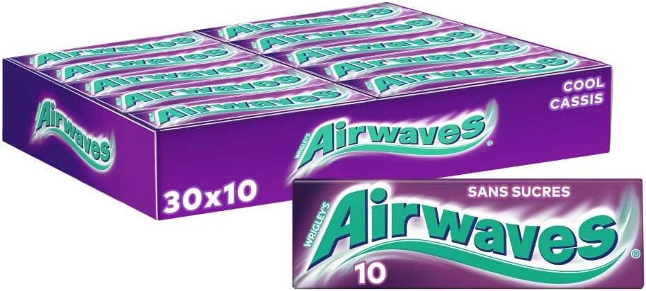 AIRWAVES Chewing Gum Sans Sucre Goût Cassis Fraîcheur Mentholée