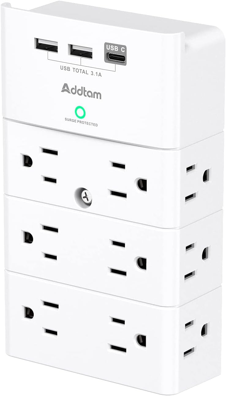 Amazon.com: Multi Plug Outlet - Addtam Surge Protector Wall Mount with ...