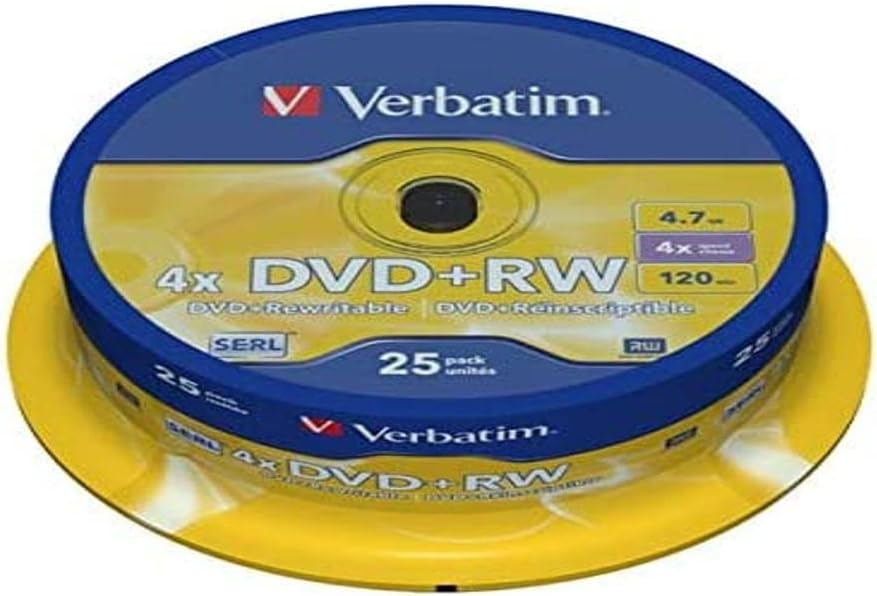 1x25 Verbatim DVD+RW 4,7GB 4X Speed, Mat Argent : Amazon.fr: Informatique
