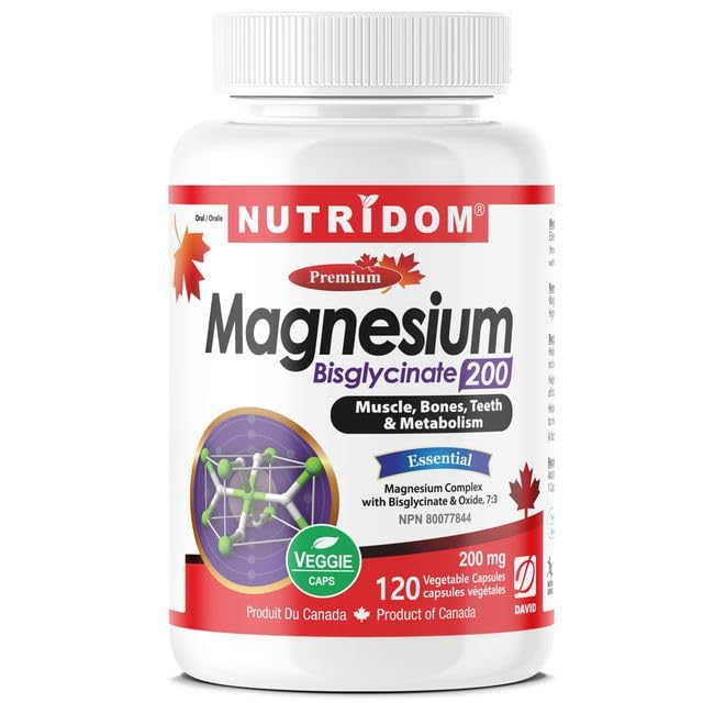 Nutridom Magnesium Bis-Glycinate 200mg - Chelated Magnesium Supplement ...