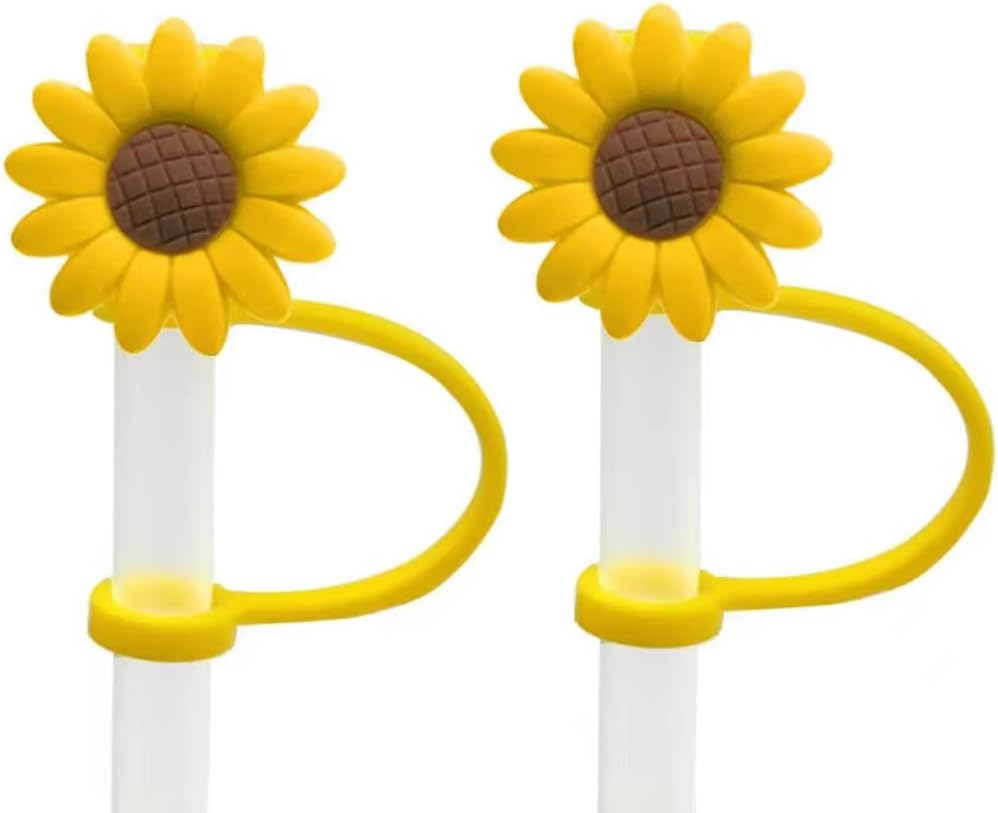 Amazon.com: 2PCS Sunflower Straw Plug-Drinking Straw Covers Cap ...