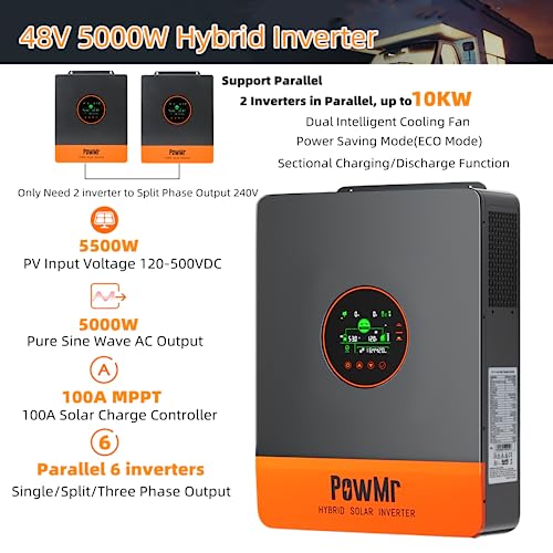 Buy PowMr 5000W Solar Inverter 48V DC to 110V/240V AC Split Phase ...