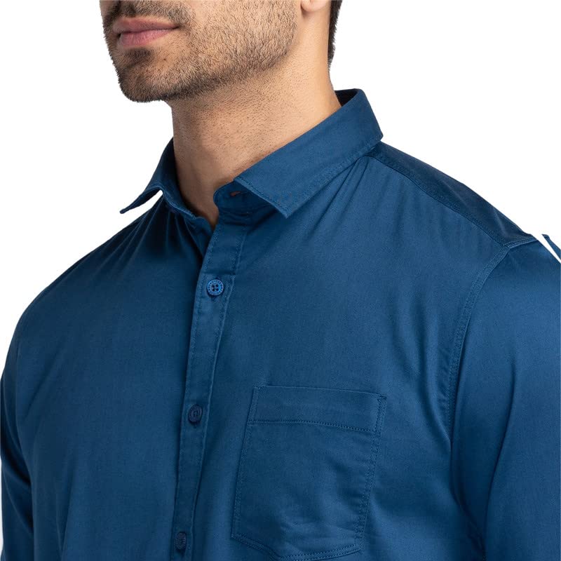 Buy Oxemberg Men's Cotton Slim Fit Casual Shirt (Indigo, 42/ OJN10026F ...