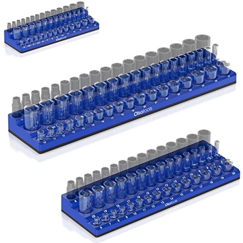 Olsa Tools Magnetic Socket Organizer (3 Row) - 3pc Socket Holder Kit ...