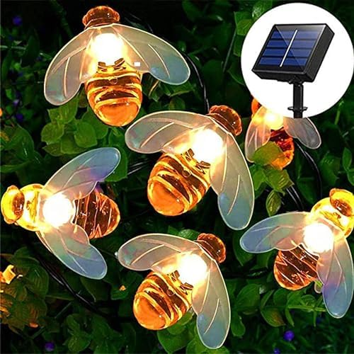 buradanaldim Solar Bee String Lights Outdoor 24 Ft 50 LED Honeybee ...