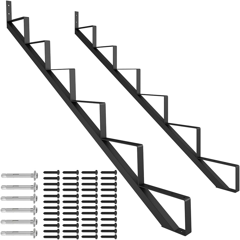 CCBOYSHARDWARE Steel Stair Stringer 6 Step, Metal Stair Riser with Pre ...