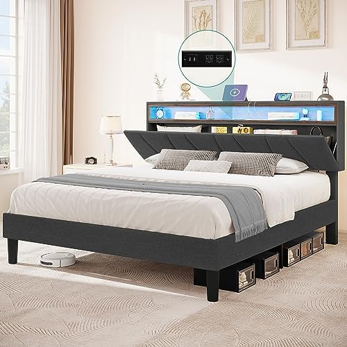 Amazon.com: ADORNEVE Full Size Bed Frame with LED Lights and Storage ...