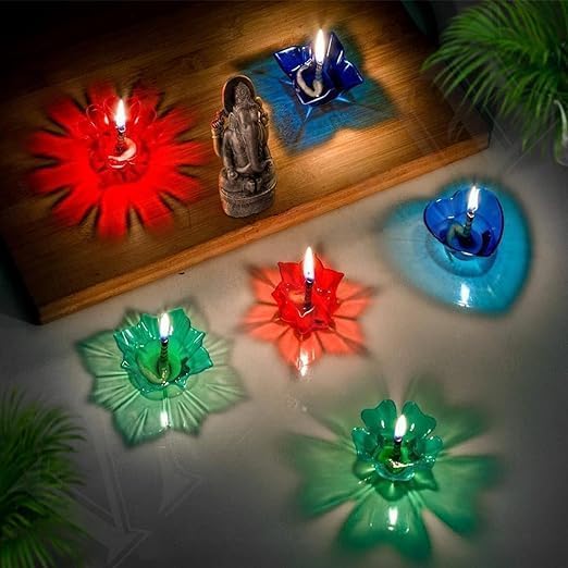 Buy SORATH Set of 6 Colorful Lotus Acrylic Diyas with Wick – Reusable ...
