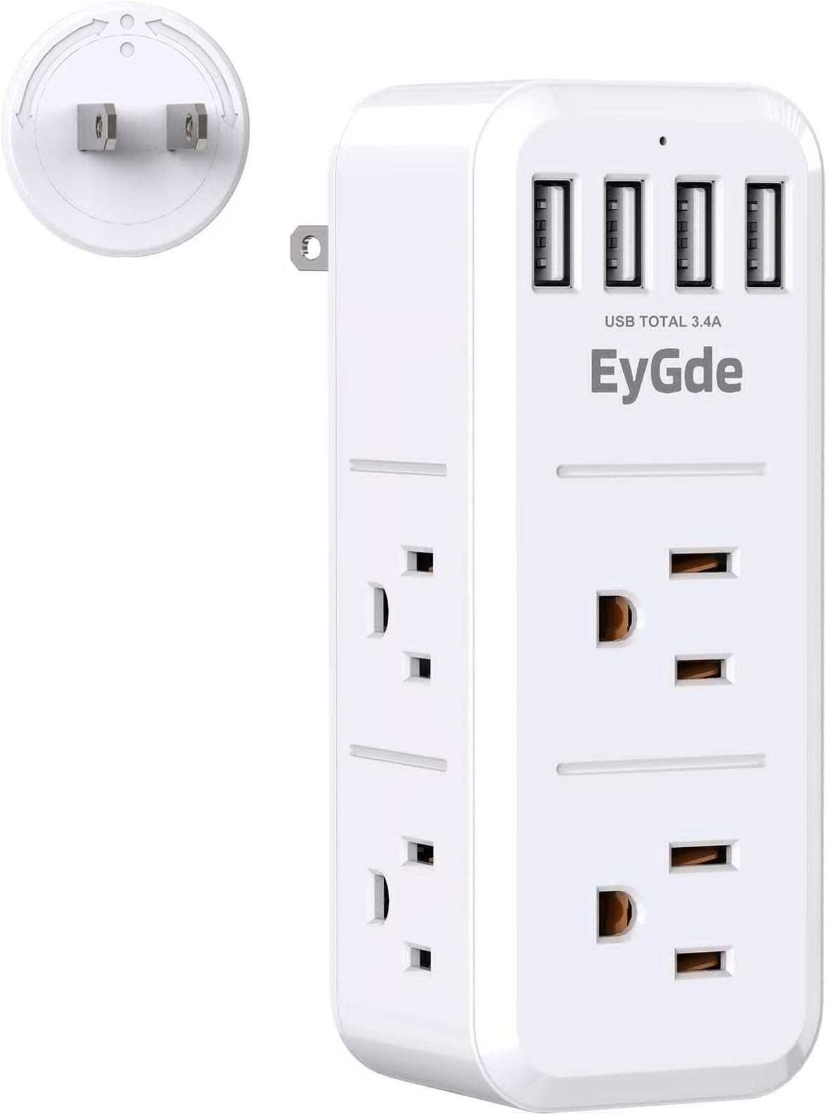 Amazon.com: 2 Prong Power Strip with Rotating Plug, EyGde Muti Plug ...