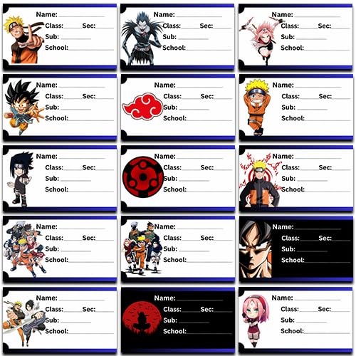 School Notebook Labels Anime (Count 30) School Notebook Name Stickers ...