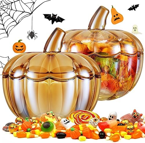 Amazon.com | Dandat 2 Pcs Halloween Glass Pumpkin Jar with Lid 2 Sizes ...