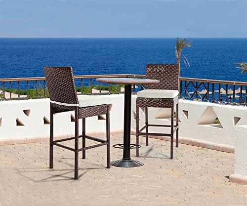 OUTLIVING Rattan Wicker Outdoor High Bar Chair with Cushion Set of 2 ...