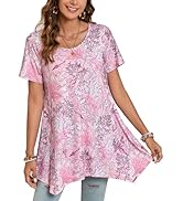 ENMAIN Women's Tunic Tops Causal Short Sleeve Summer Longline Blouse ...
