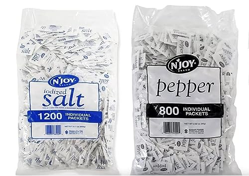 N'joy 1,200 Individual Iodized Salt and 800 Individual Pepper Packets ...