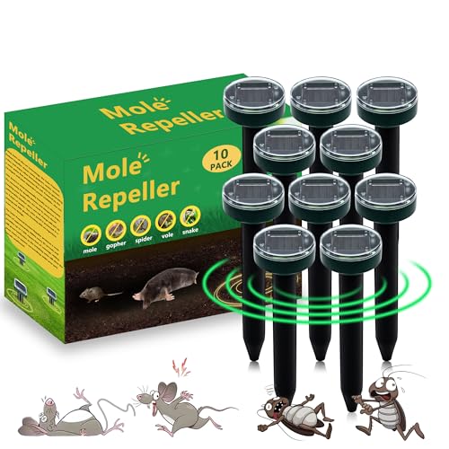 10pk Solar Mole Repellent Outdoor Ultrasonic Gopher Control Spikes ...