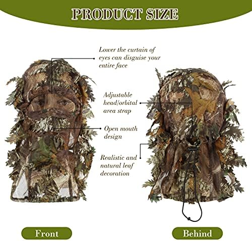 Amazon.com : Sintege 3 Pieces Hunting Face Mask Camouflage Leafy Hat ...