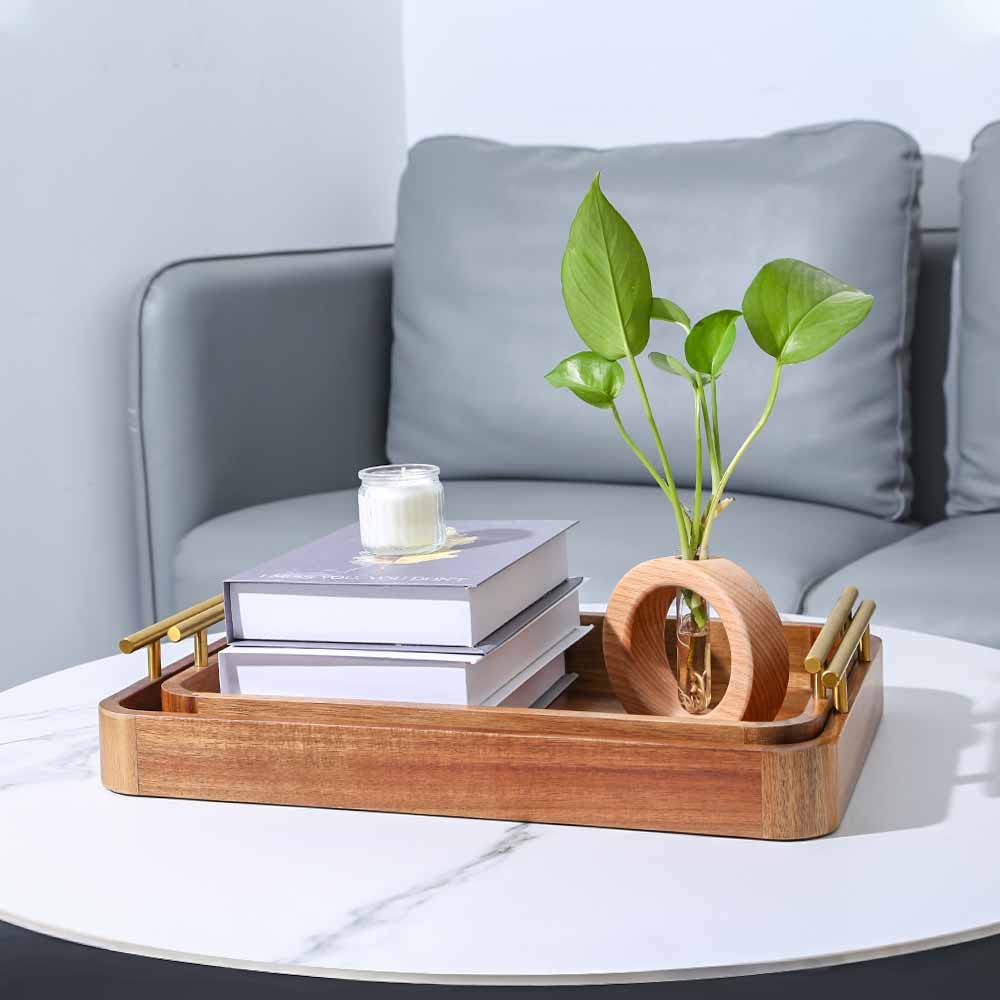 Wood Serving Tray with Handles,Decorative Tray Set of 3 with Nesting ...