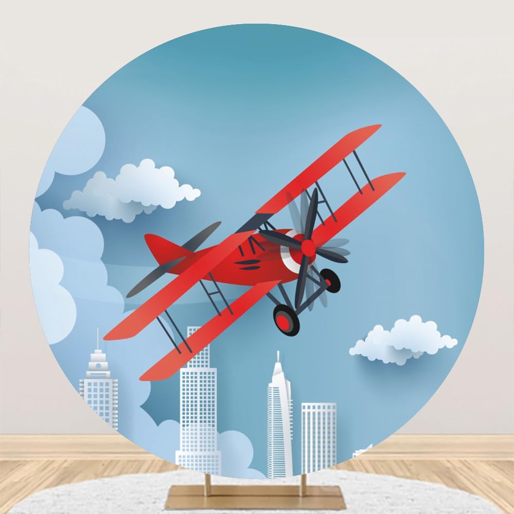 Amazon.com : YongFoto 6x6ft Cartoon Red Plane Round Backdrop Flying ...