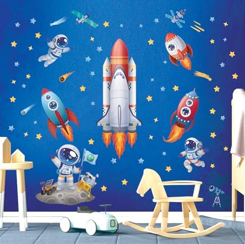 Amazon.com: decalmile Outer Space Rockets Wall Decals Planets Stars ...