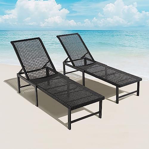 Amazon.com: Eongdn Chaise Lounge Outdoor, Hand-Woven Rattan Pool Lounge Chairs Set of 2 ...