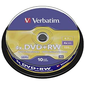 Verbatim 43488 DVD+RW Disc 4X Speed Rewritable Disc 4.7GB Matt Silver (Pack of 10 Cake Box ...