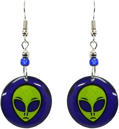 Amazon.com: Alien Face Graphic Round Dangle Earrings - Womens Fashion ...