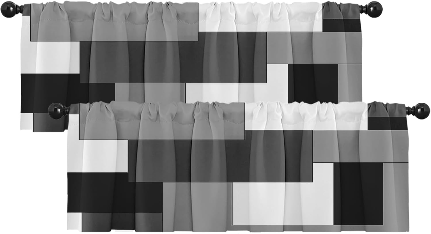 Amazon.com: Emvency 2 Pack Valances Window Treatments Grey and Black ...