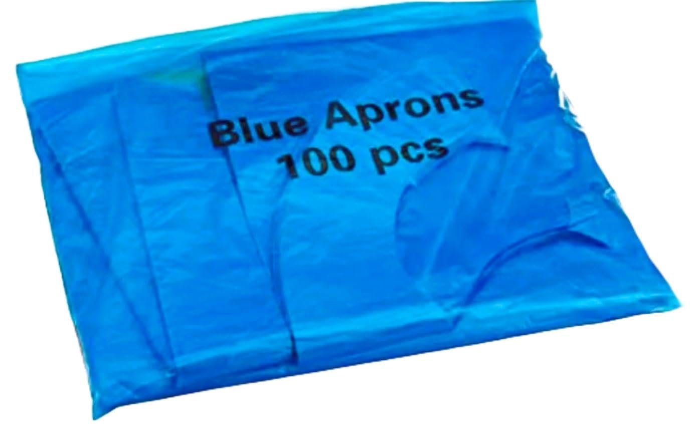 100 Pack - BLUE Disposable Aprons for Men Women - Universal Size - PPE ...