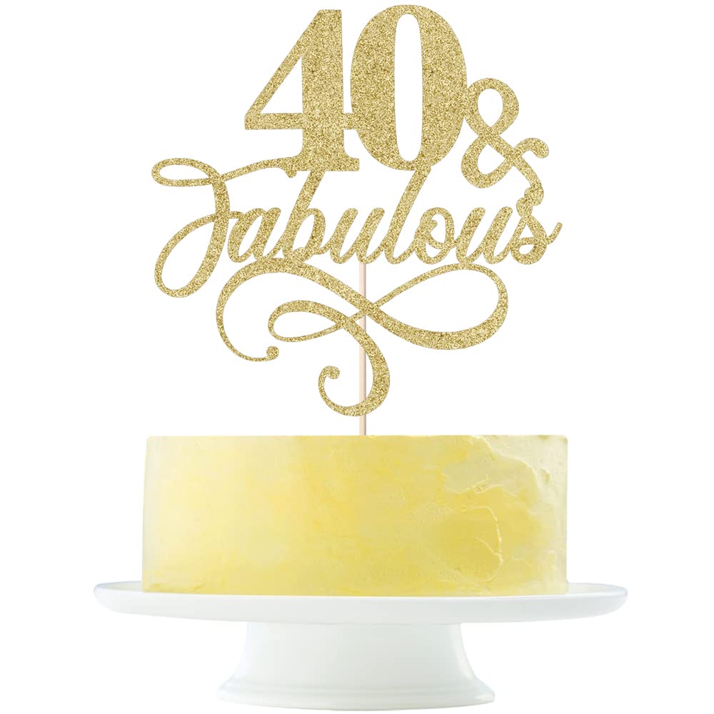 Buy Gold Glitter 40 and Fabulous Cake Topper - 40 Birthday Cake Topper ...