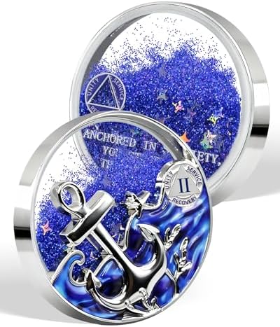Amazon.com: YRCKUDZKG 2 Year Anchor Sobriety Coin, Blue Liquid Glitter ...