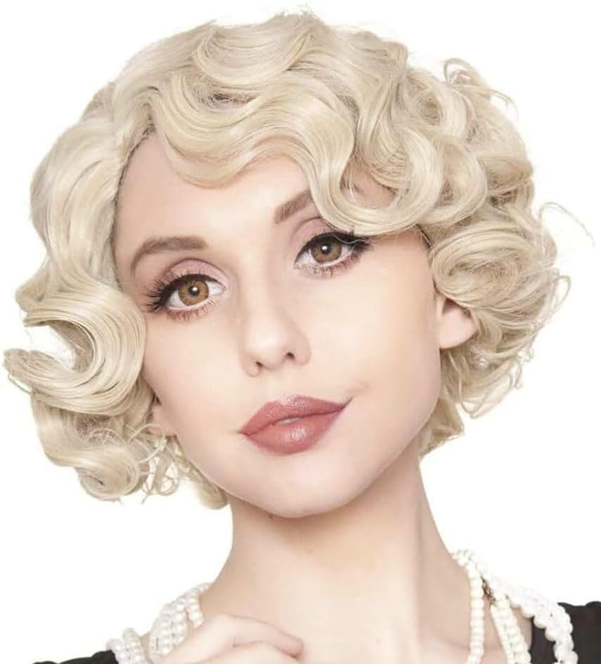 Amazon.com : Tseses Blonde Short Curly Finger Wave Wig for Women 1920s ...