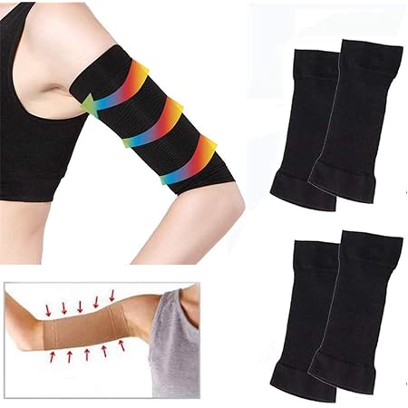 2 Pairs Black Upper Arm Compression Sleeve To Help Tone Arms Helps ...