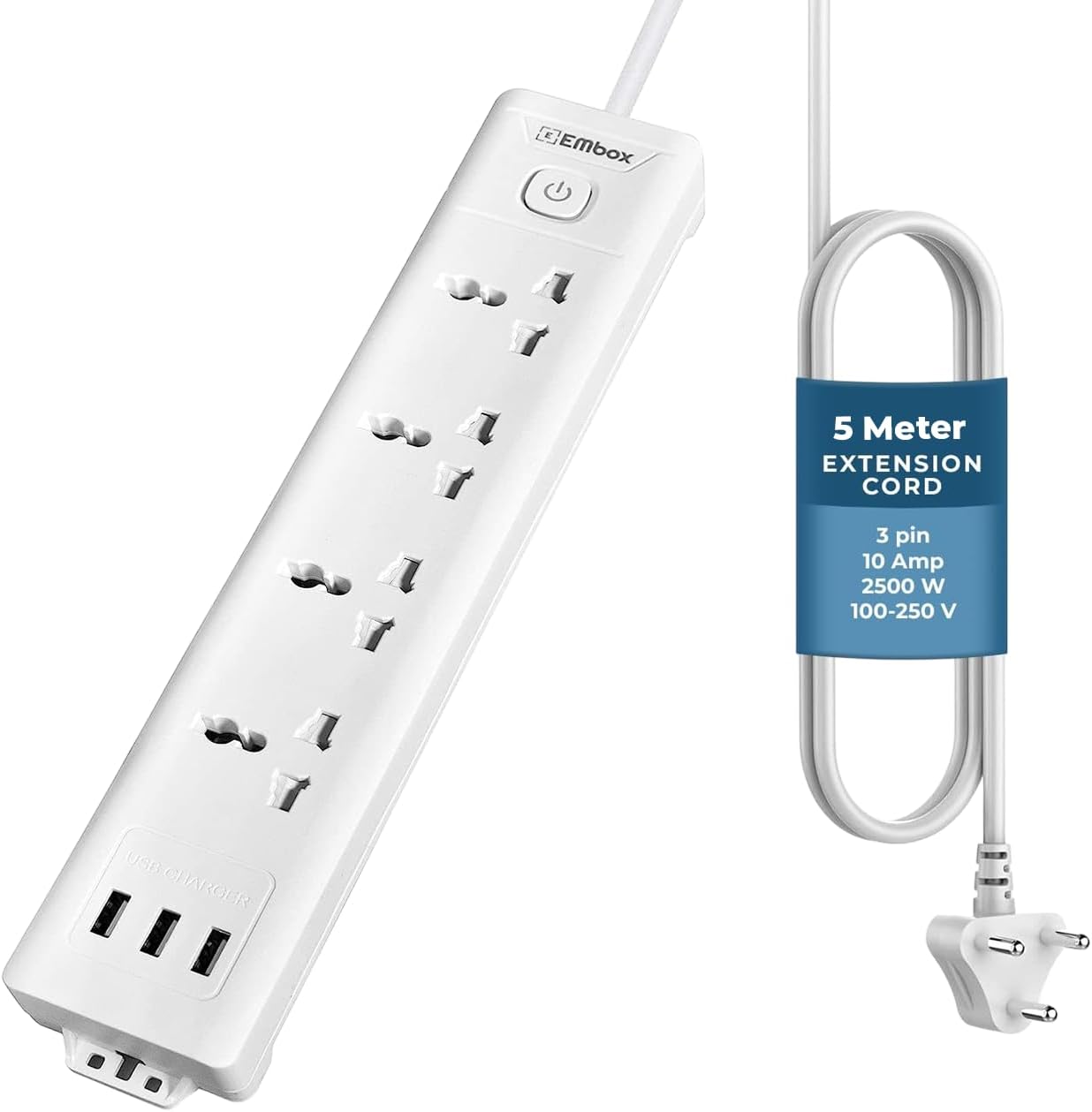 Buy Embox 5 Meter Extension Board with USB & Master Switch-6A Spike ...