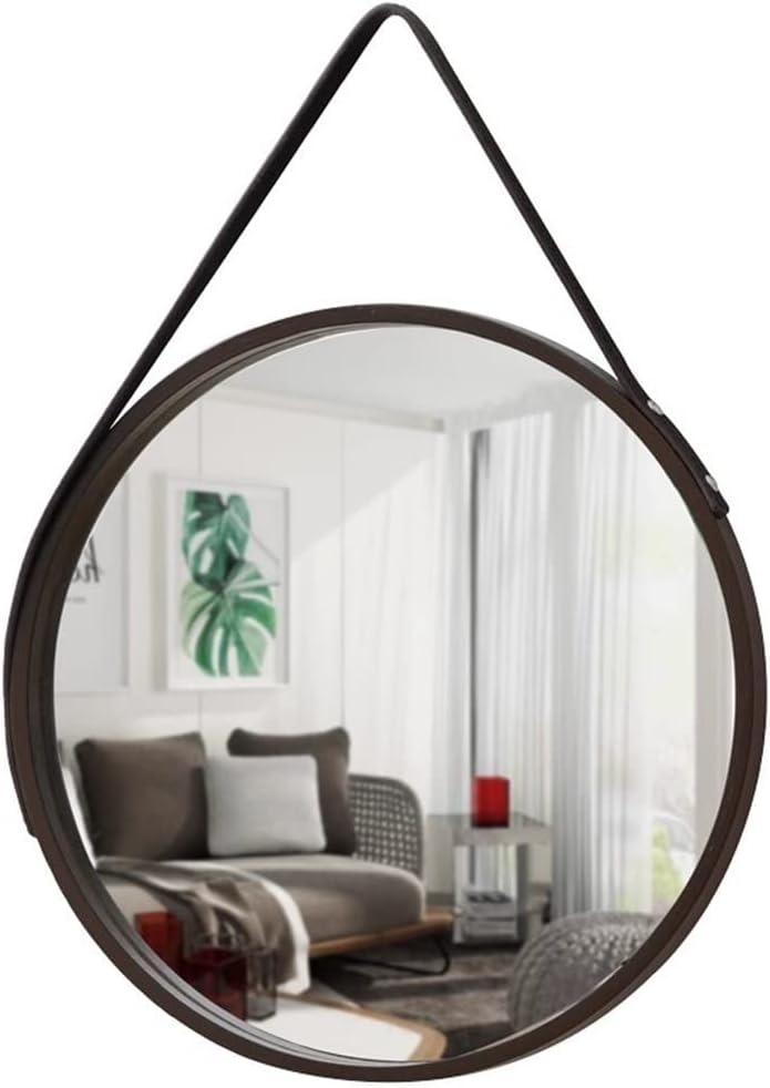 Amazon.com: ROBMET Nordic Wall Mounted Large Round Mirror, PU Leather ...