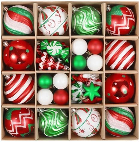 Amazon.com: 125 Pcs Christmas Tree Ornaments Set, Red Green White ...