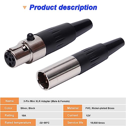 Xiatiaosann 3Pin Mini XLR Connector, TA4F Female Adapter Plug & TA4F ...