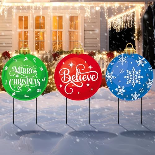 Amazon.com : Drydiet 3 Pack Metal Christmas Yard Signs Decor Christmas ...