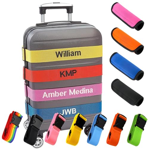 Amazon.com: Personalized Luggage Straps, Custom Adjustable Suitcase ...
