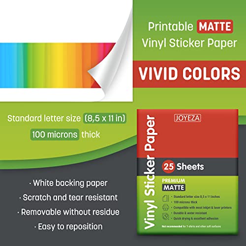 JOYEZA Premium Printable Vinyl Sticker Paper For Inkjet Printer 25 joyeza-premium-printable-vinyl-sticker-paper-for-inkjet-printer-25