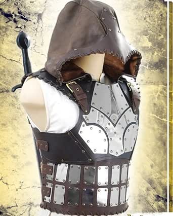 Amazon.com: medieval Leather Armor with Hood and Stainless Steel ...