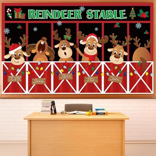 Amazon.com: Christmas Bulletin Board Decorations Set Reindeer Stable ...
