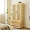 Amazon.com: Pine Wood Closet with Rattan Doors and Two Drawers (Natural ...