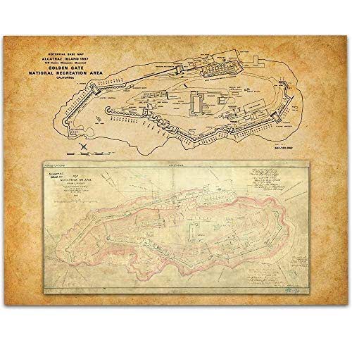 Amazon.com: 1867 Vintage Alcatraz Island Map 11x14 Unframed Poster ...